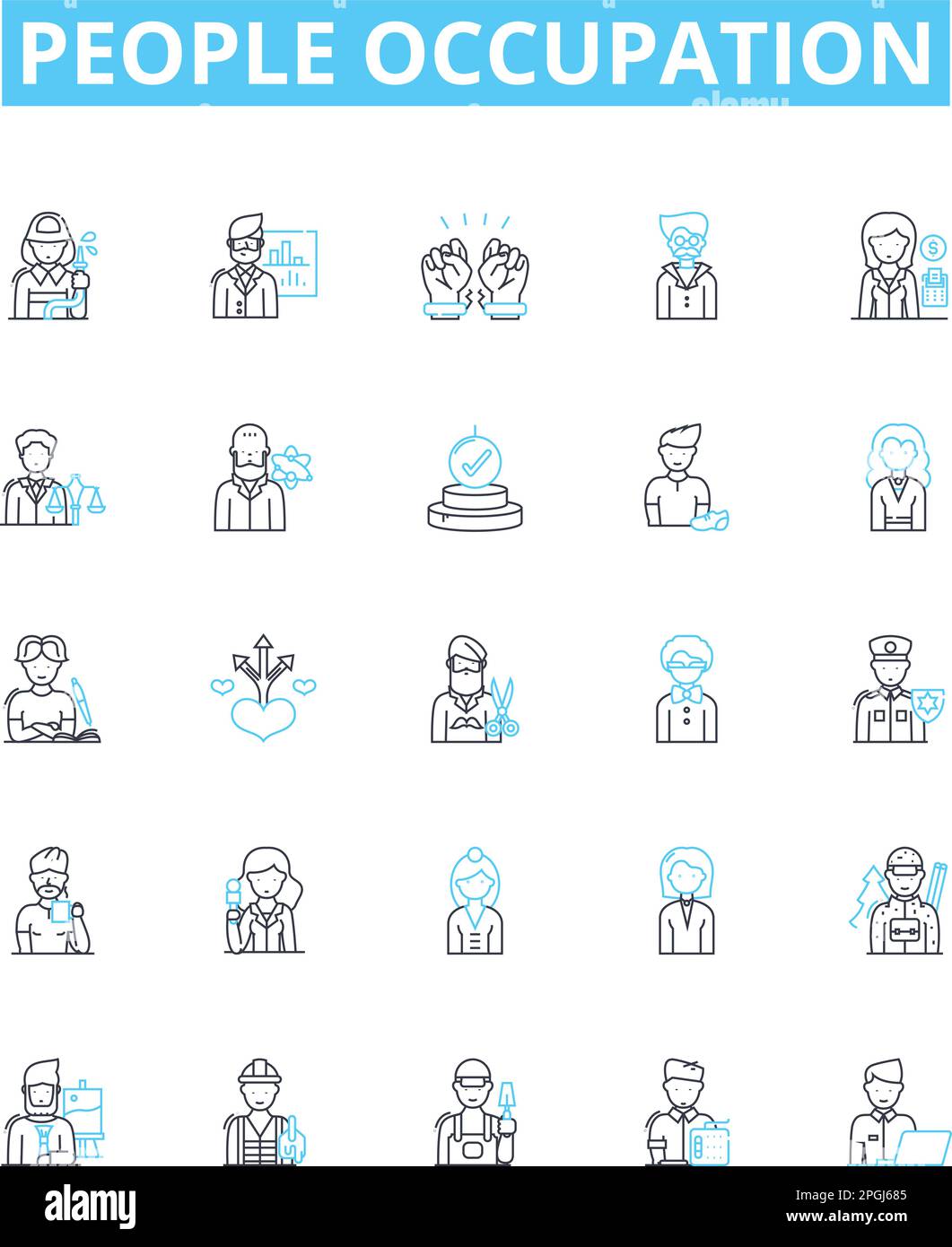 People occupation vector line icons set. Professor, Nurse, Pilot ...