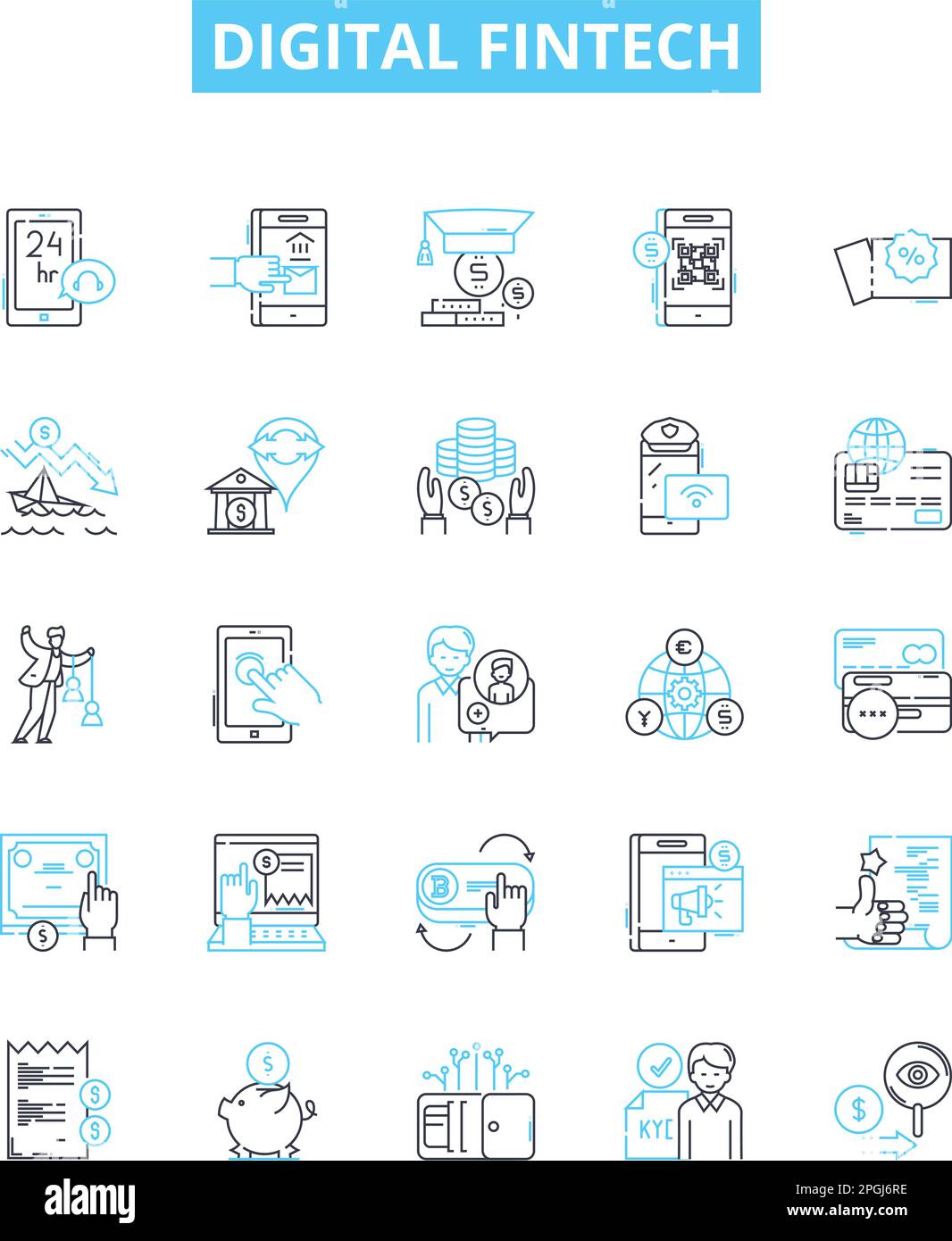 Digital fintech vector line icons set. Fintech, Digital, Payments ...