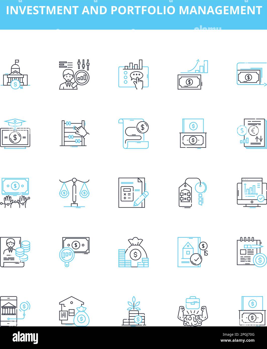 Investment and portfolio management vector line icons set. Investment ... Investment and portfolio management vector line icons set. Investment ...