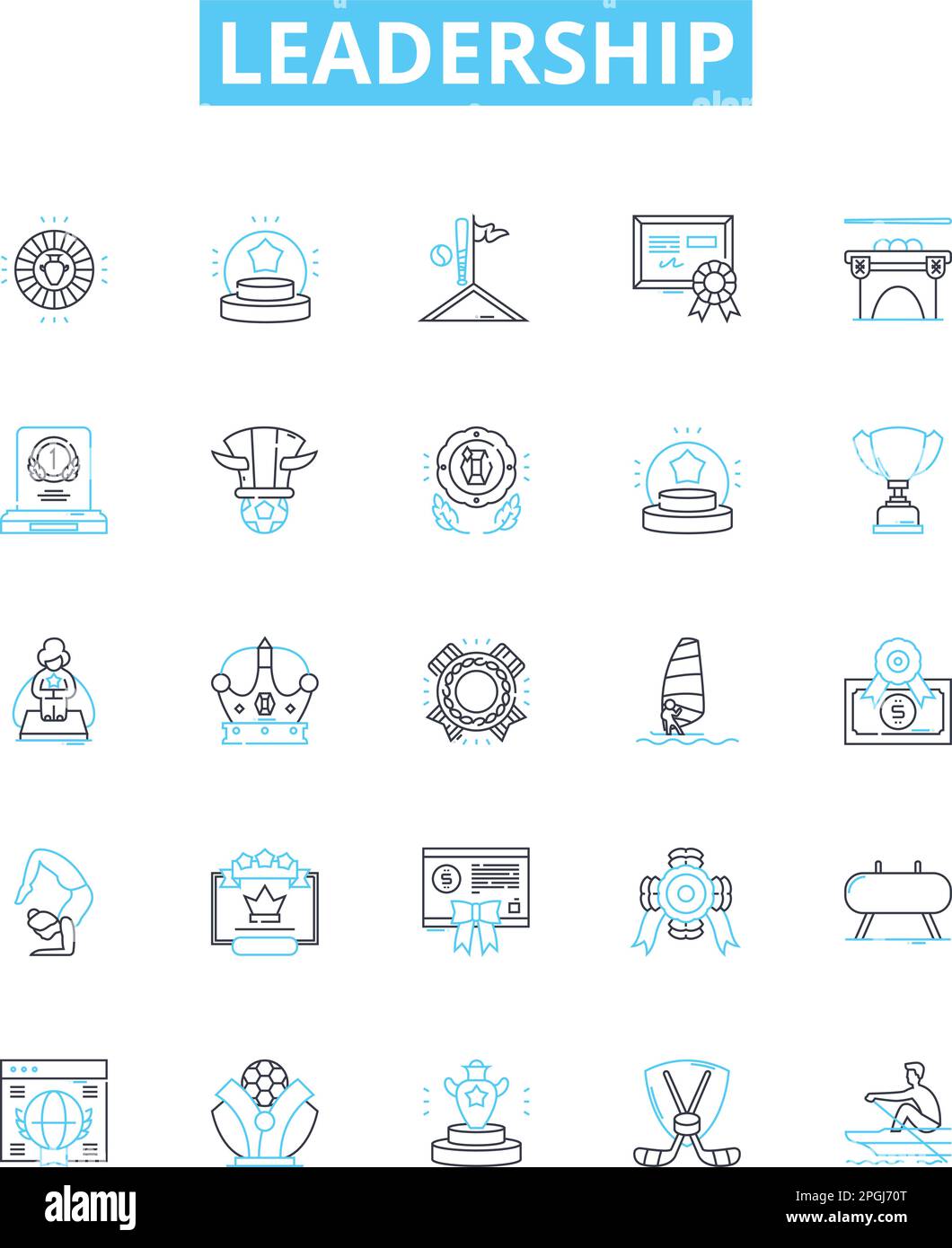 Leadership vector line icons set. Lead, Guide, Manage, Motivate, Direct, Facilitate, Inspire ...