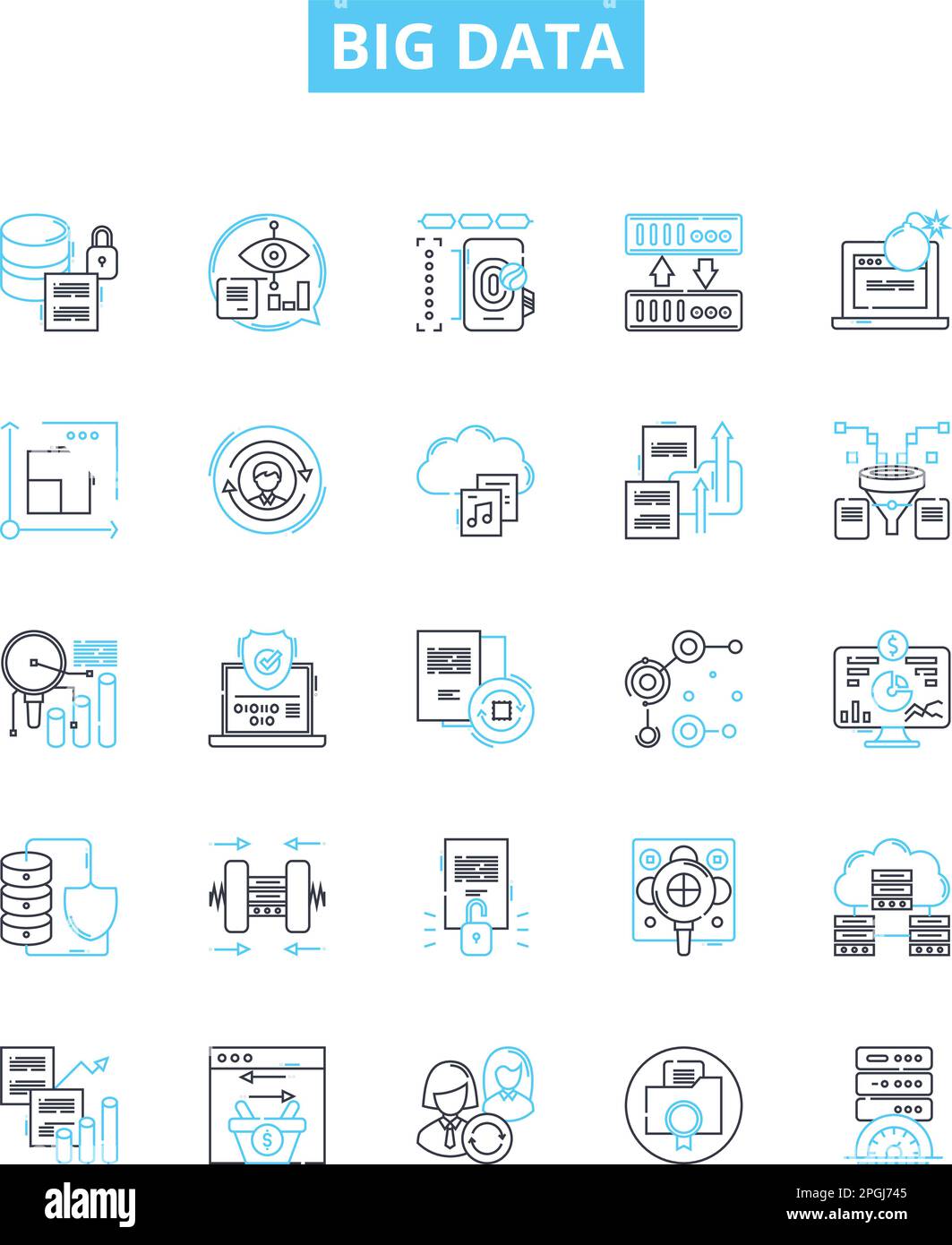 Big Data Vector Line Icons Set Hadoop Analytics Mining Machine Learning Storage