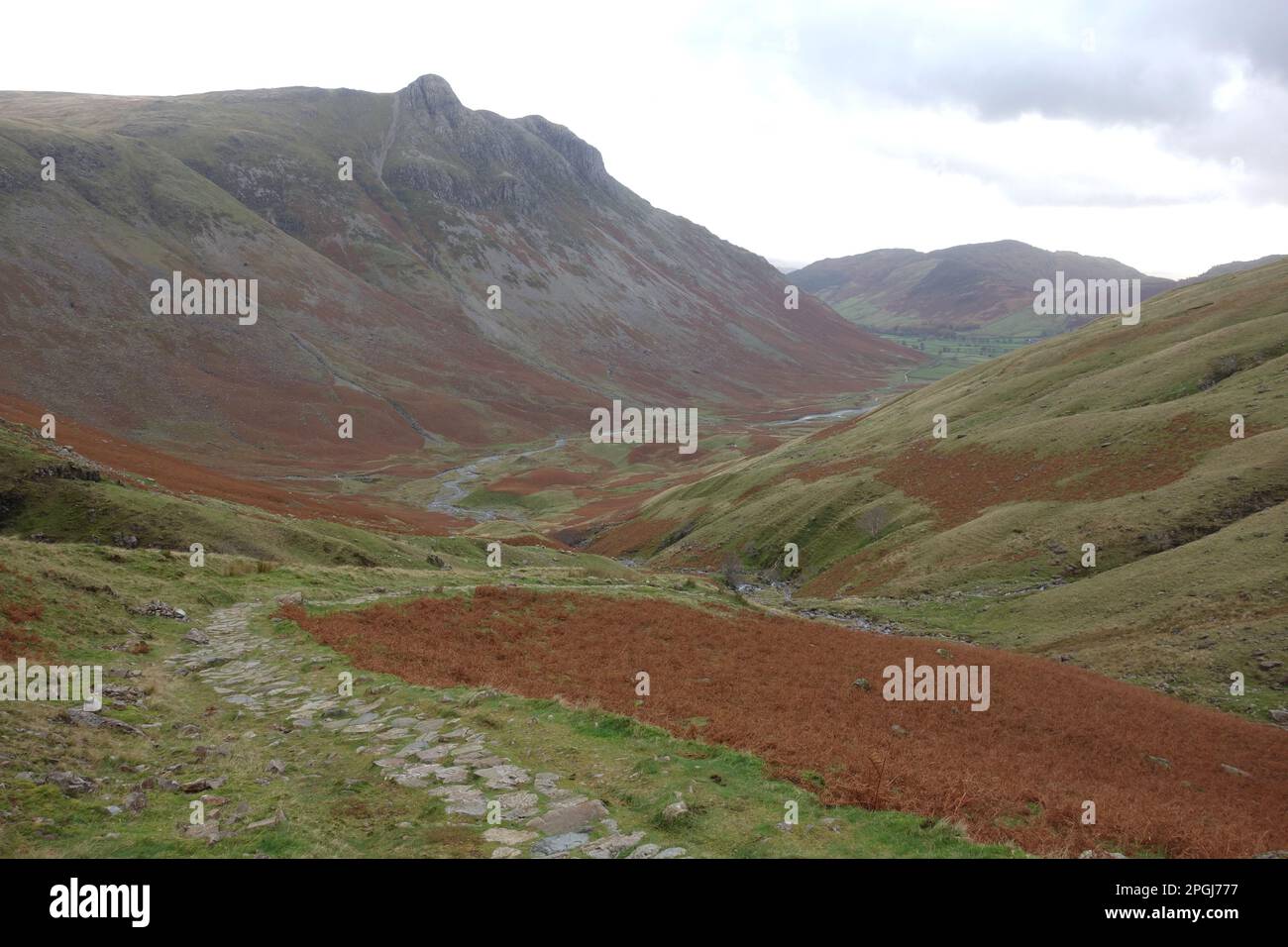 Pike of Stickle and the Langdale Pikes from the Path by Rossett Gill in ...