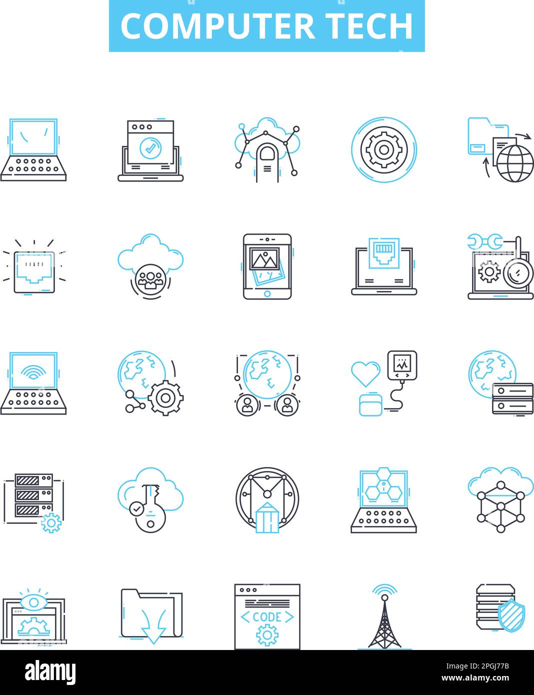 Computer Tech Vector Line Icons Set Computer Tech Networking Programming Software Hardware
