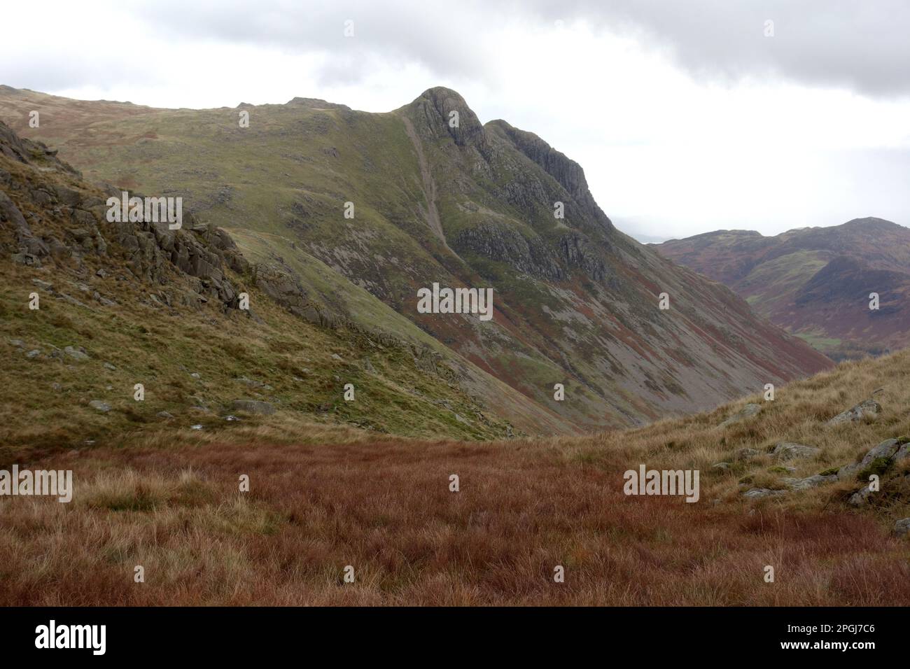 The Wainwright Pike of Stickle and the Langdale Pikes from Little Gill ...