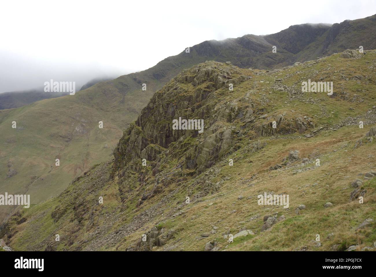 Crags on 'Buck Pike' from Little Gill Head in the the Mickleden Valley ...