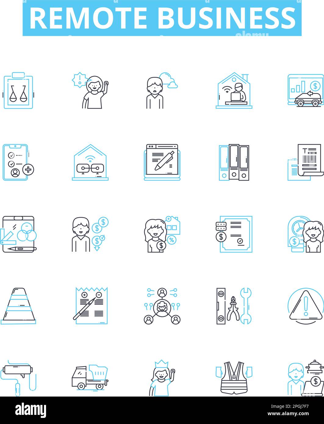 Remote business vector line icons set. Remote, Business, Teleworking ...