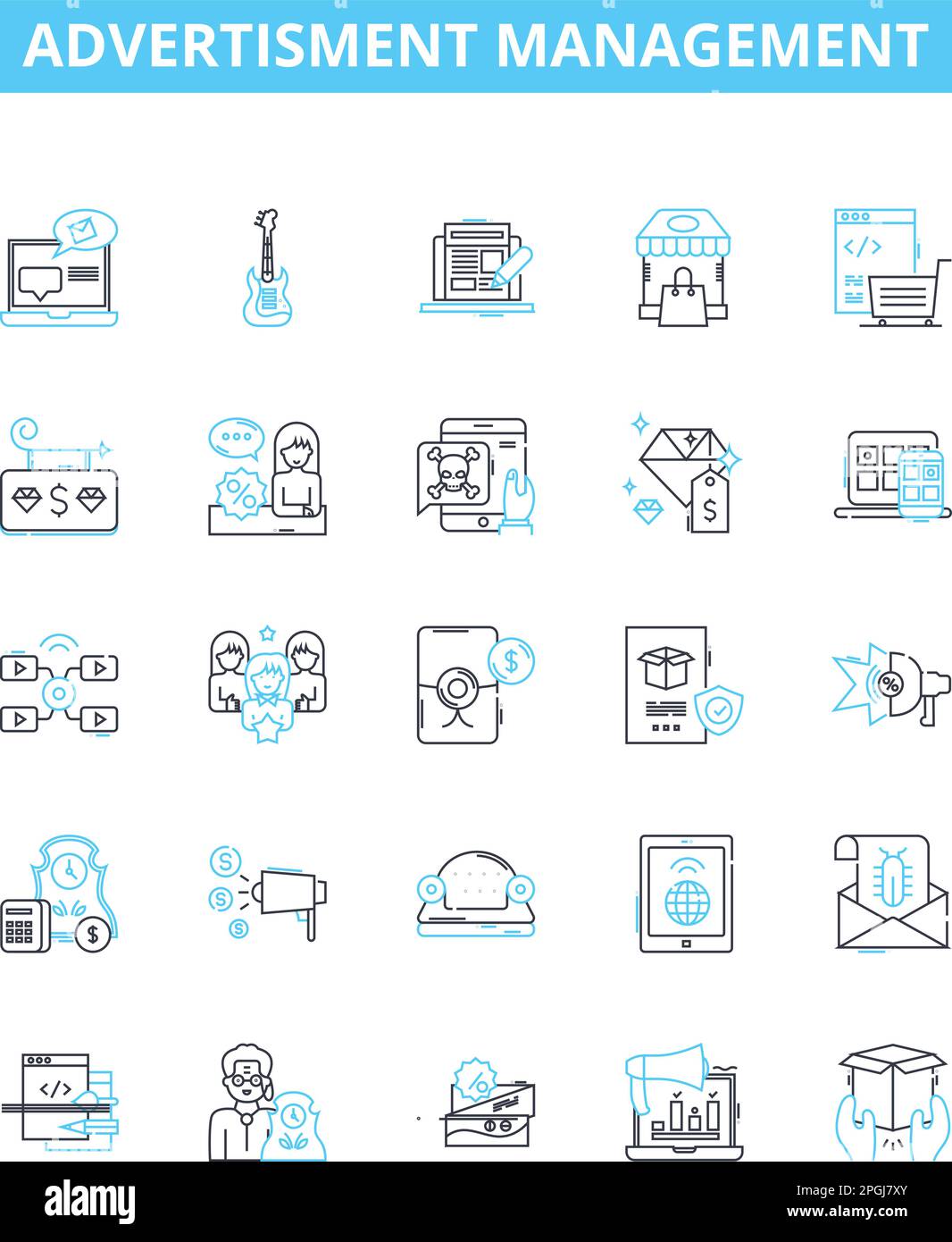 Advertisment management vector line icons set. Advertising, Management ...