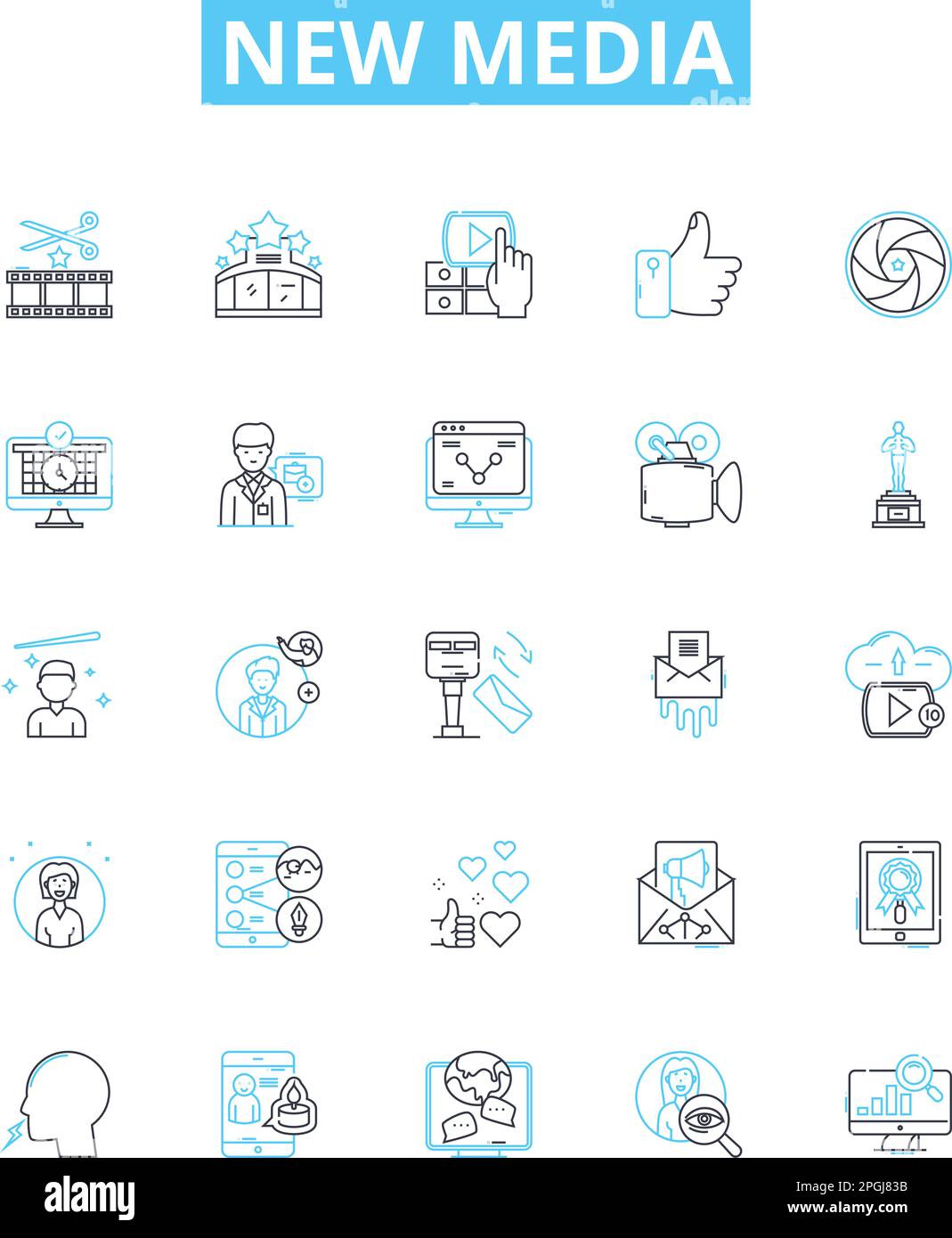 New media vector line icons set. New, Media, Digital, Social ...