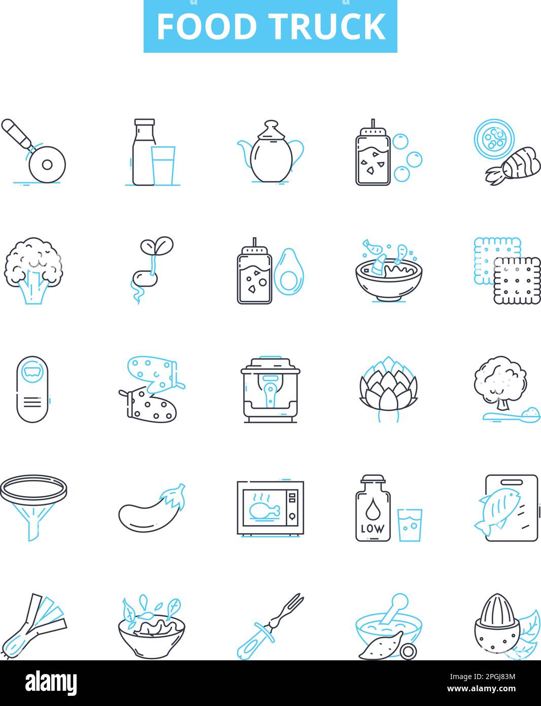 Food truck vector line icons set. Food, truck, cuisine, mobile, meals ...