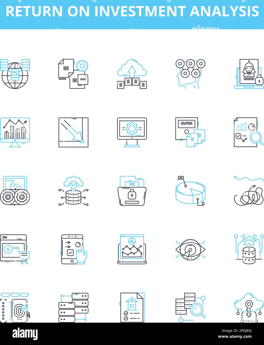 Return on investment analysis vector line icons set. ROI, Analysis ... Return on investment analysis vector line icons set. ROI, Analysis ...