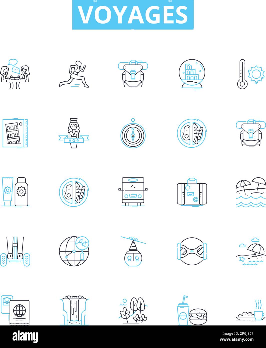 Voyages vector line icons set. Tours, Trips, Cruises, Journeys, Tours ...
