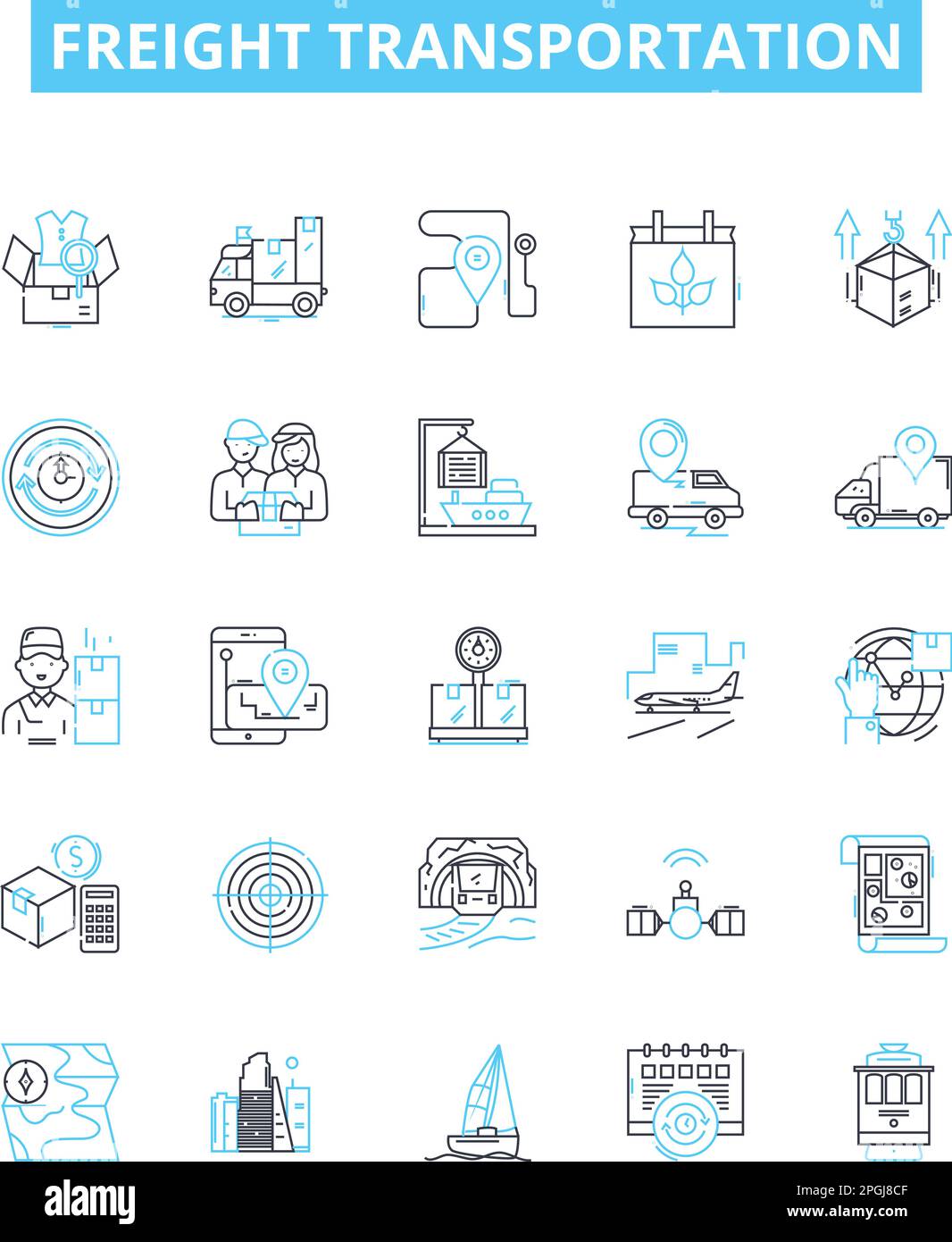 Freight transportation vector line icons set. Shipping, Logistics, Cargo, Trucks, Railways ...