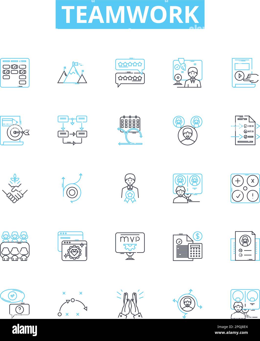 Teamwork vector line icons set. Collaboration, Synergy, Togetherness ...