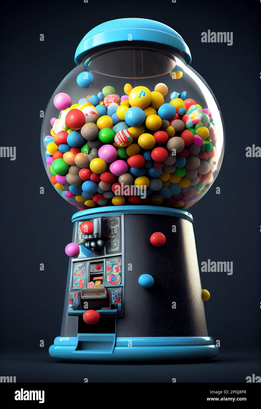 Gumball machine. Transparent round glass candy dispenser with colorful ...