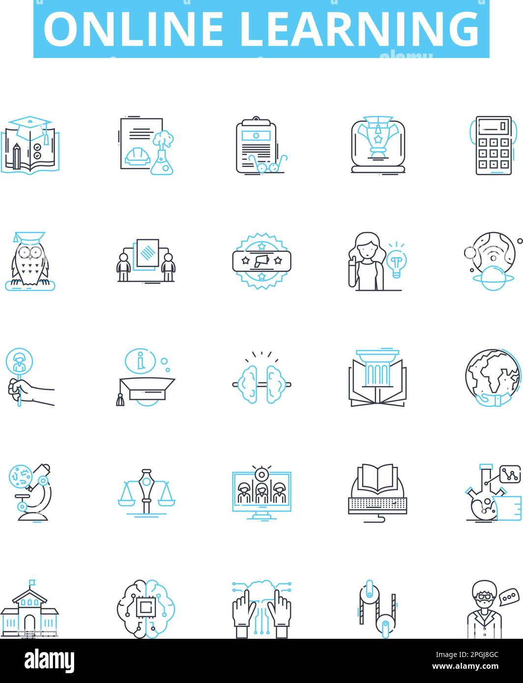 Online Learning Vector Line Icons Set Elearning Virtual Remote