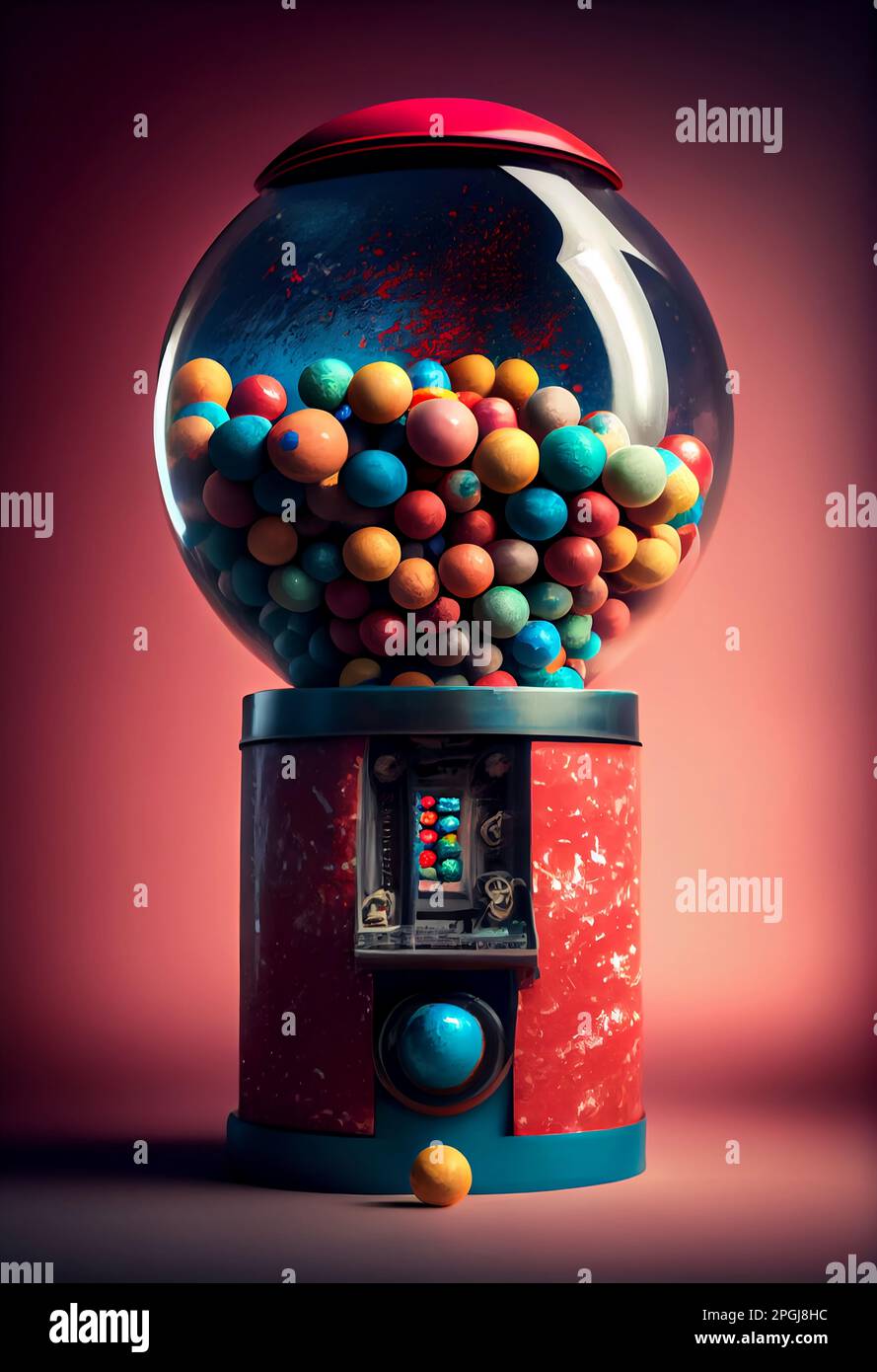 Gumball machine. Transparent round glass candy dispenser with colorful ...