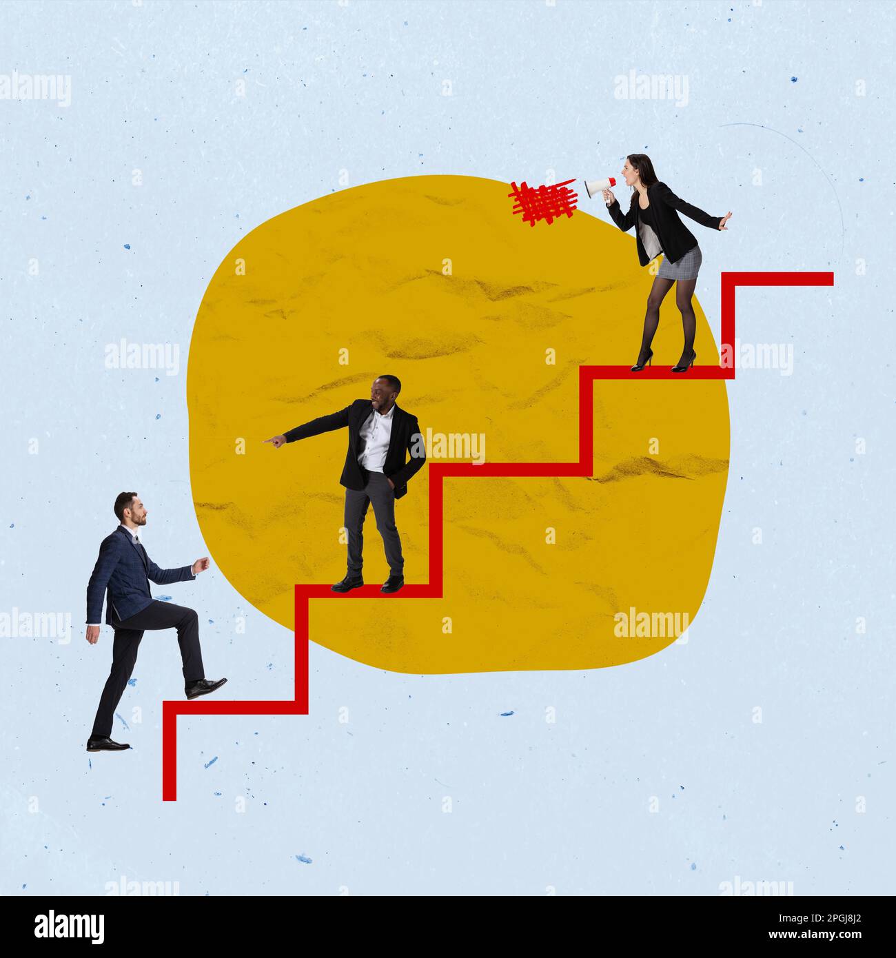 Ladder of success. Promotion. Employees in formal wear going upwards ...