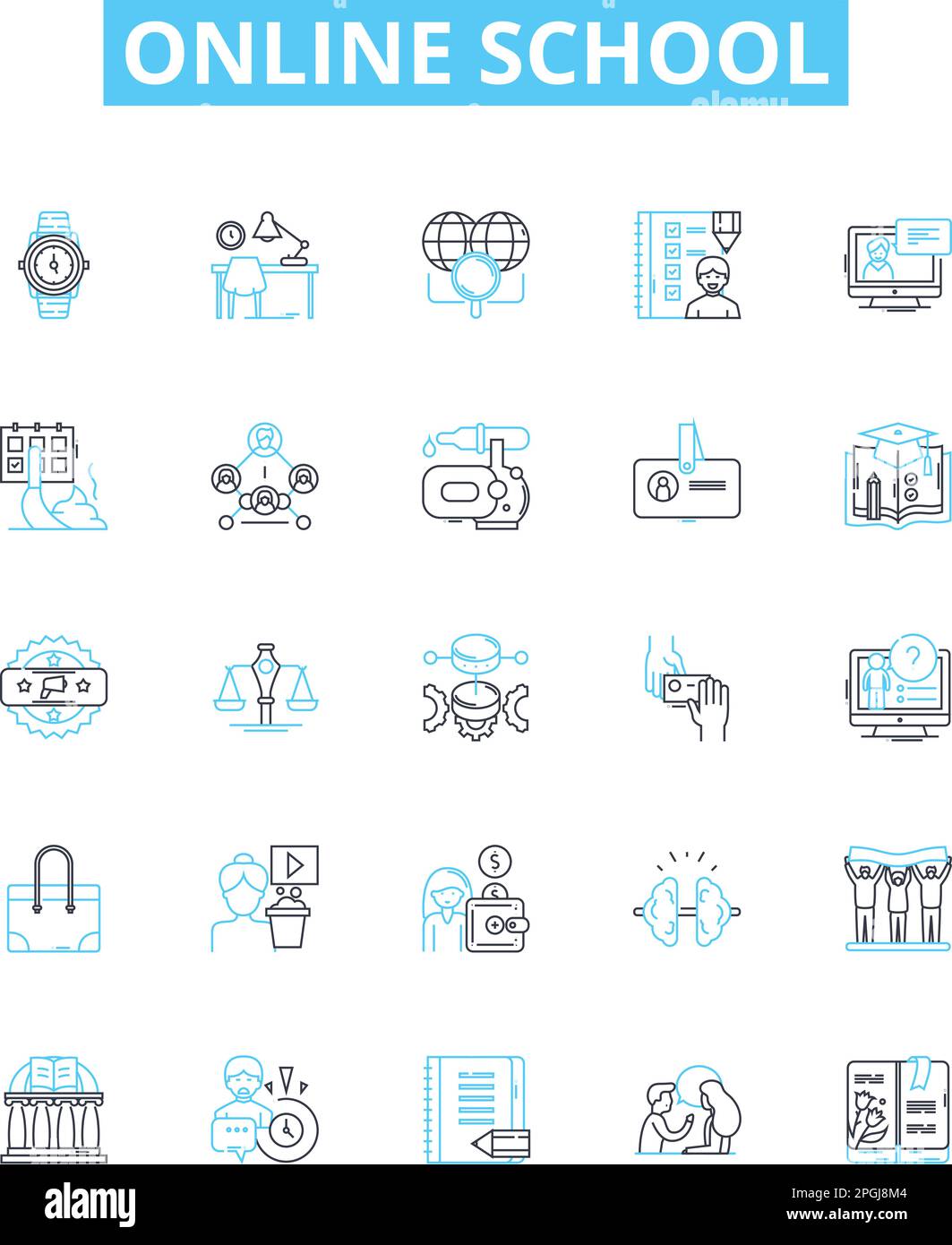 online school vector line icons set. e-learning, virtual, online ...