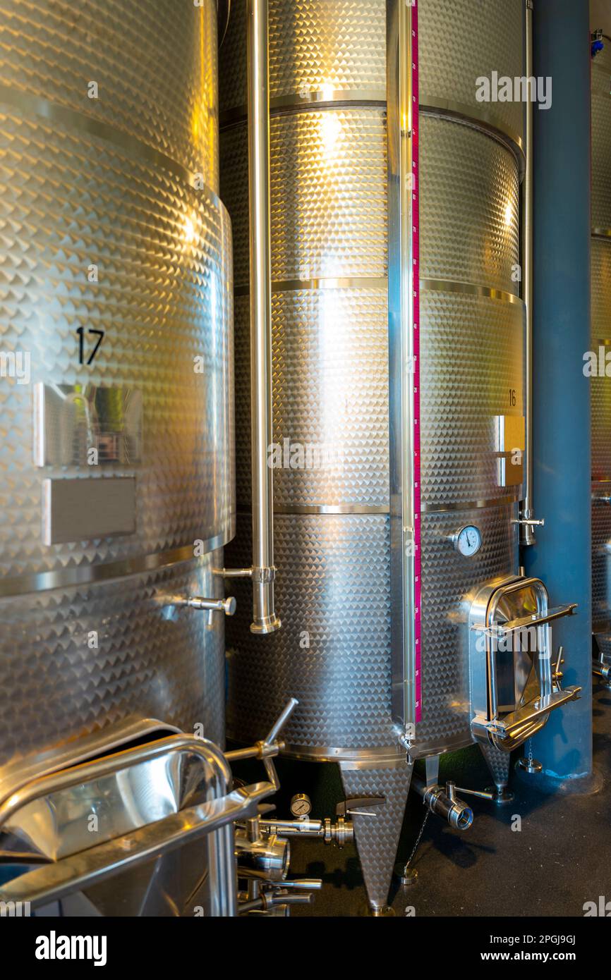 Modern Winery Stainless Steel Containers in Switzerland Stock Photo - Alamy