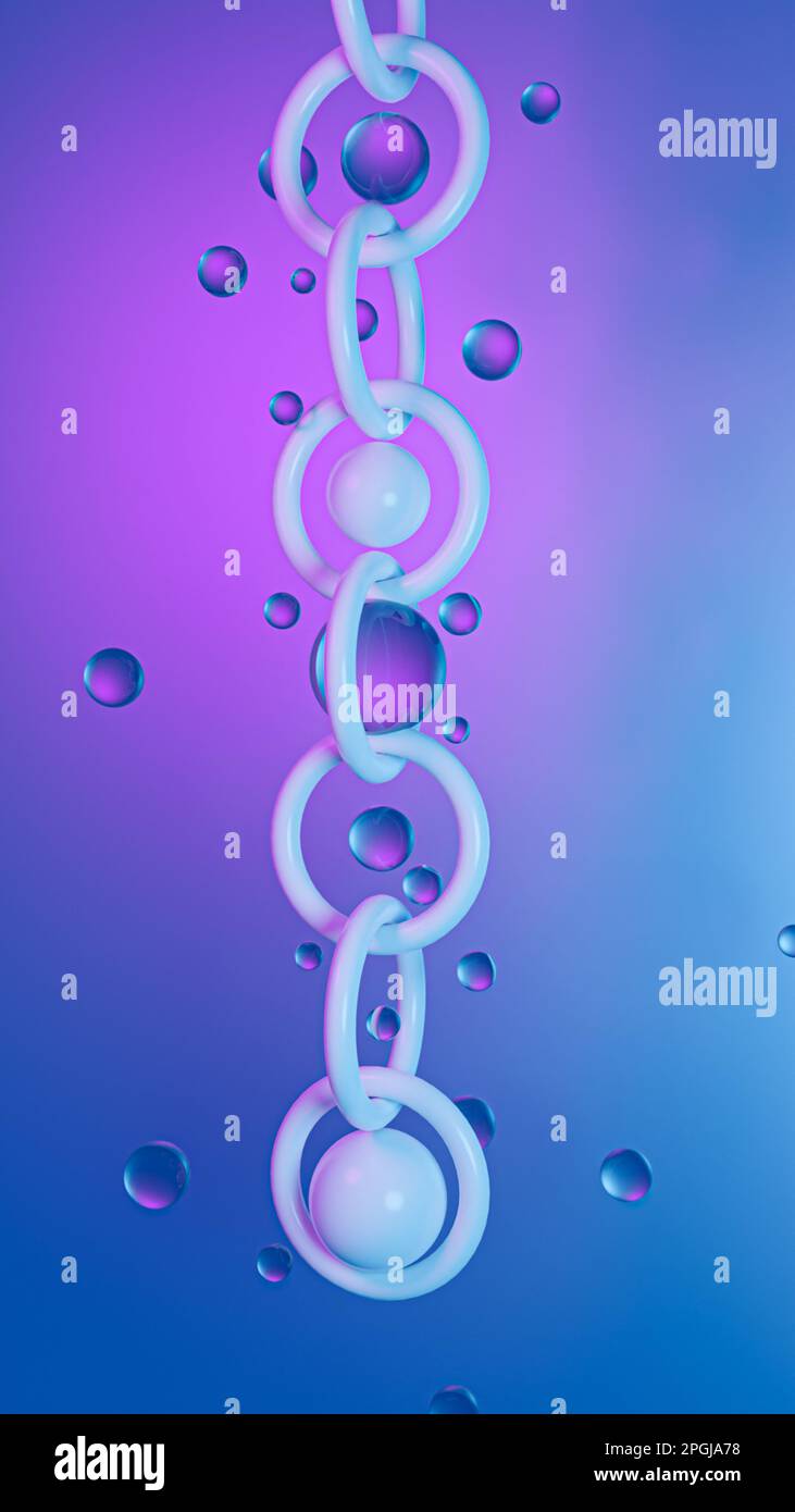 An abstract 3D illustration featuring an interconnected chain of white ...