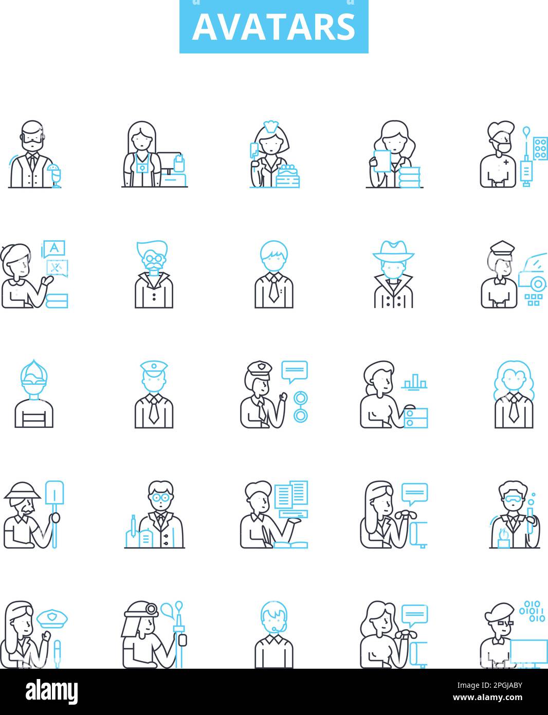 Avatars vector line icons set. Personas, Characters, Forms, Idols, Avatars, Representations ...