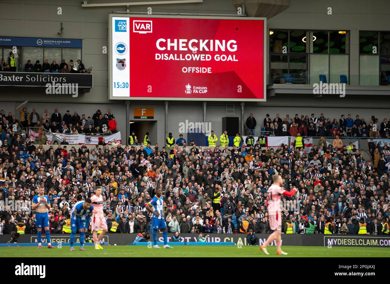 VAR rules a goal offside during the Brighton and Hove Albion v Grimsby ...