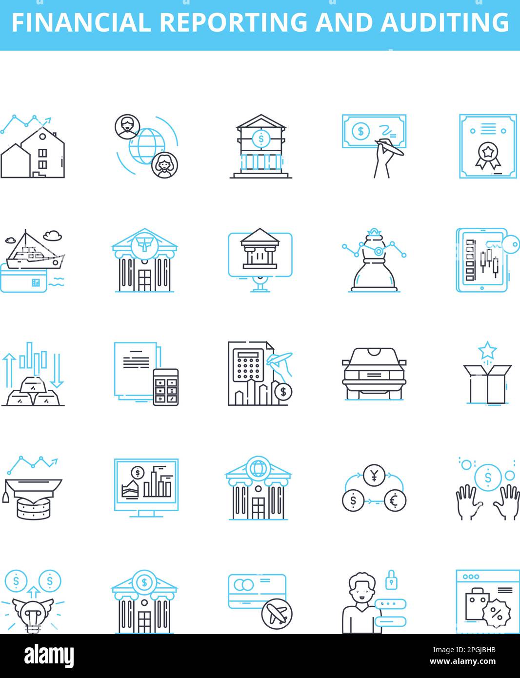 Financial reporting and auditing vector line icons set. Auditing ... Financial reporting and auditing vector line icons set. Auditing ...