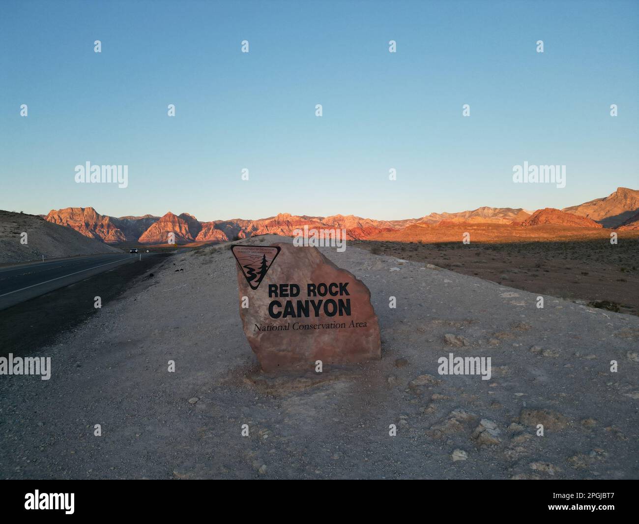 The welcoming sign by the road of Red Rock Canyon National Conservation ...