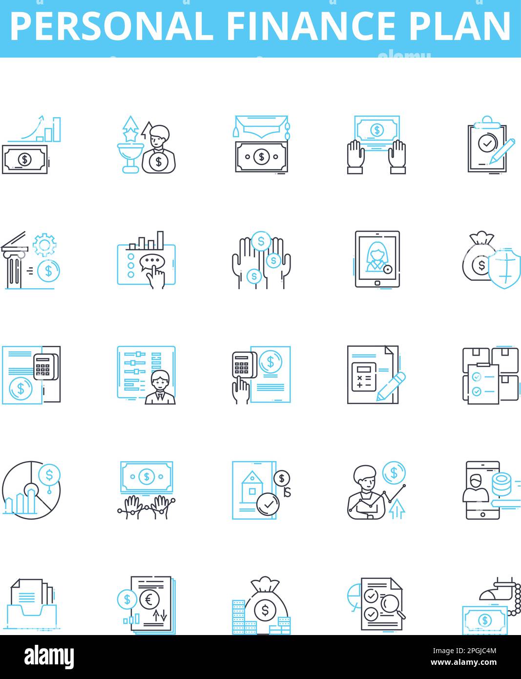 Personal finance plan vector line icons set. Budgeting, Saving ...