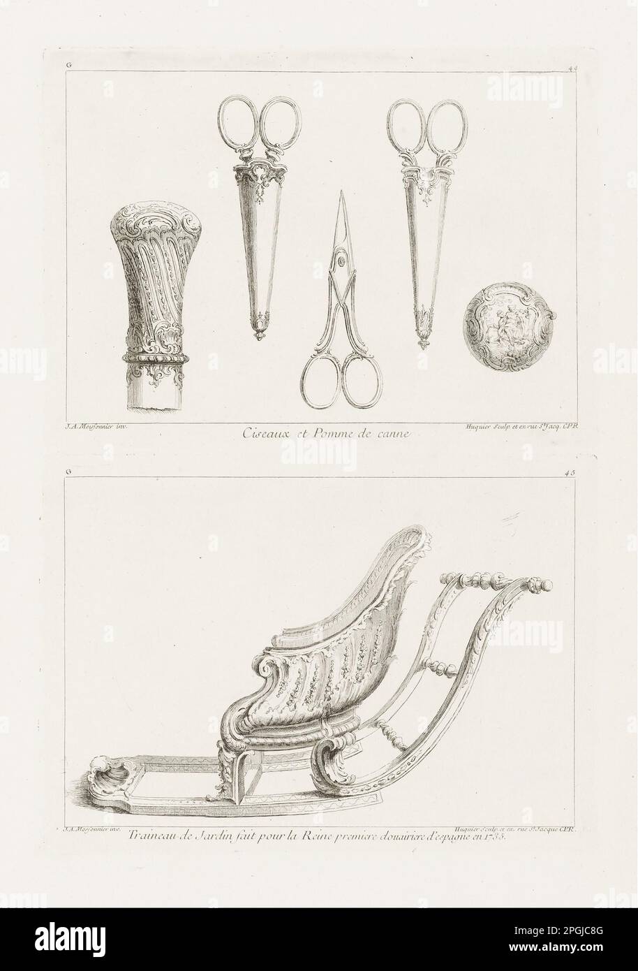 Design of Scissors and Cane Knob 1748 by Juste-Aurele Meissonnier Stock ...