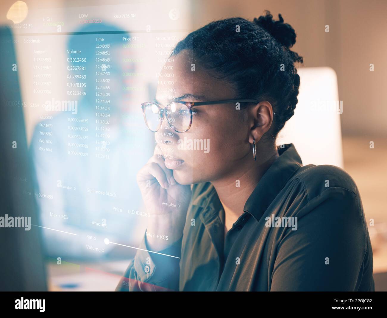 Overlay Programming And Coding With A Black Woman Developer Thinking While Working On A Ux Ai