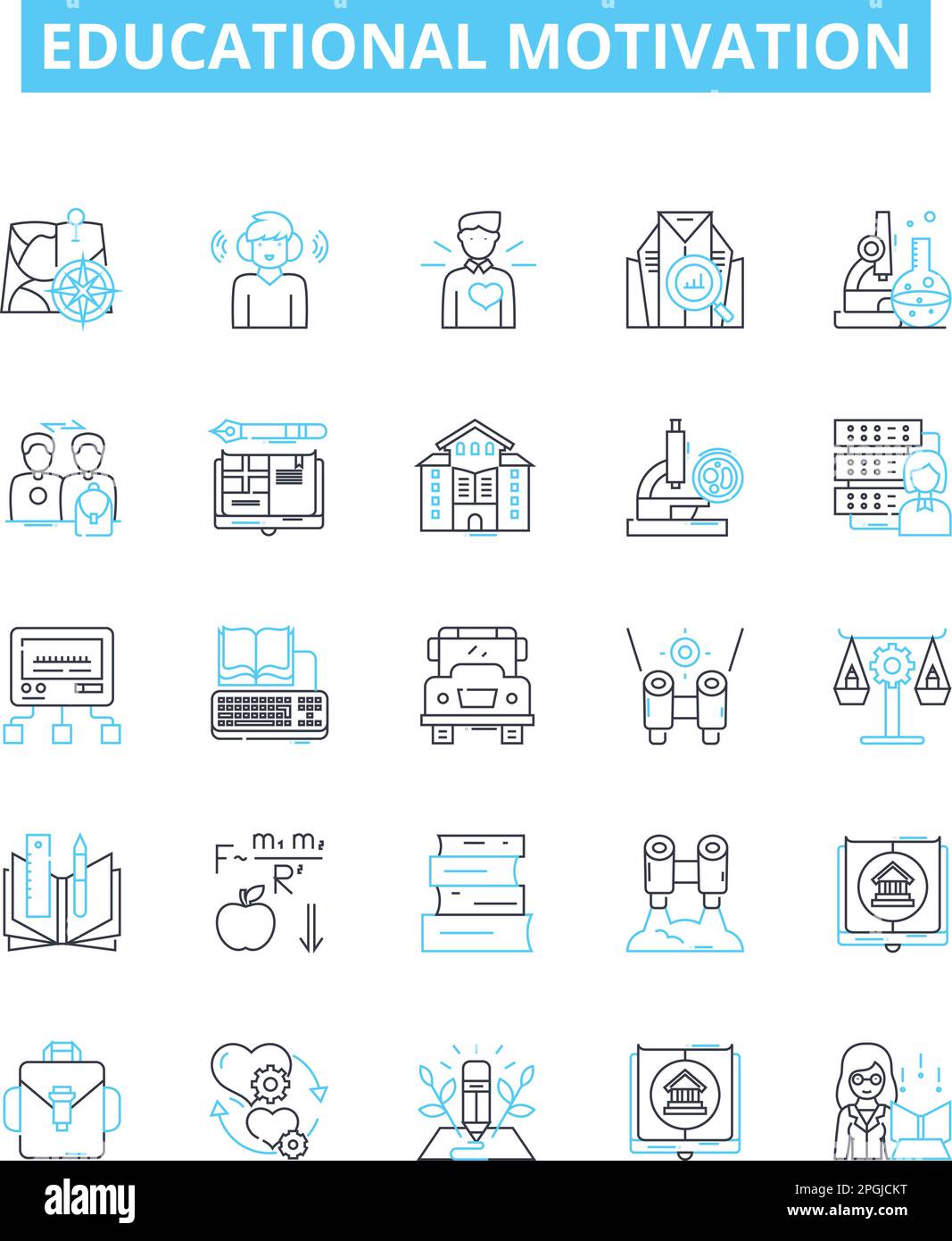 Educational motivation vector line icons set. Learning, Inspiration ... Educational motivation vector line icons set. Learning, Inspiration ...