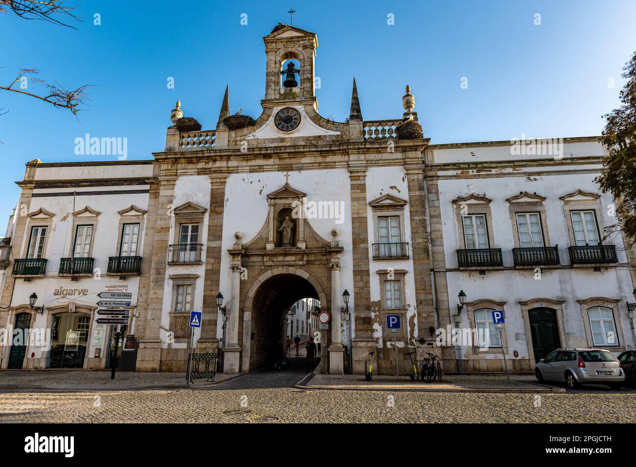 Faro's Monumental neo-classical archway leading to the old town, with ...