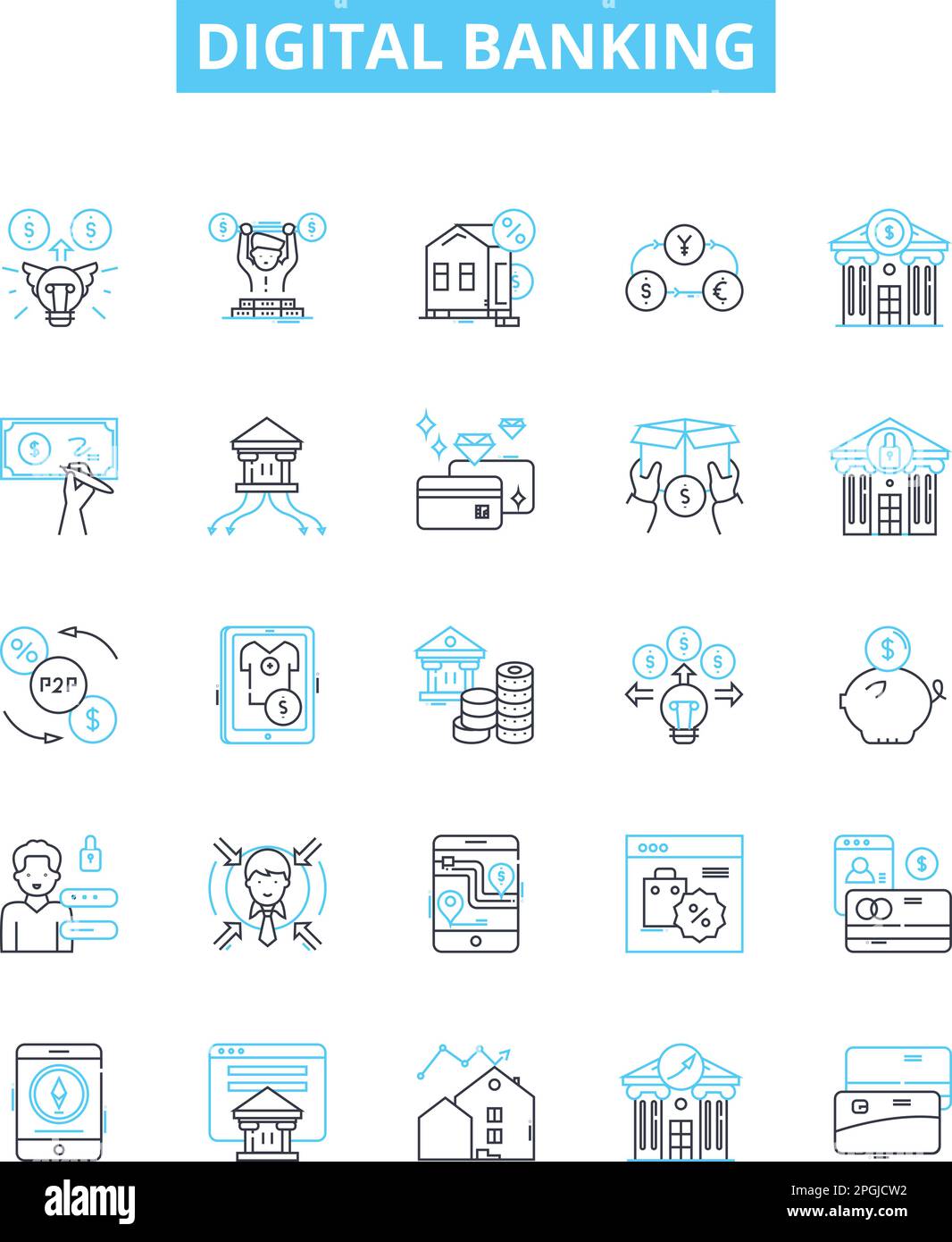 Digital banking vector line icons set. Digital, Banking, Online ...