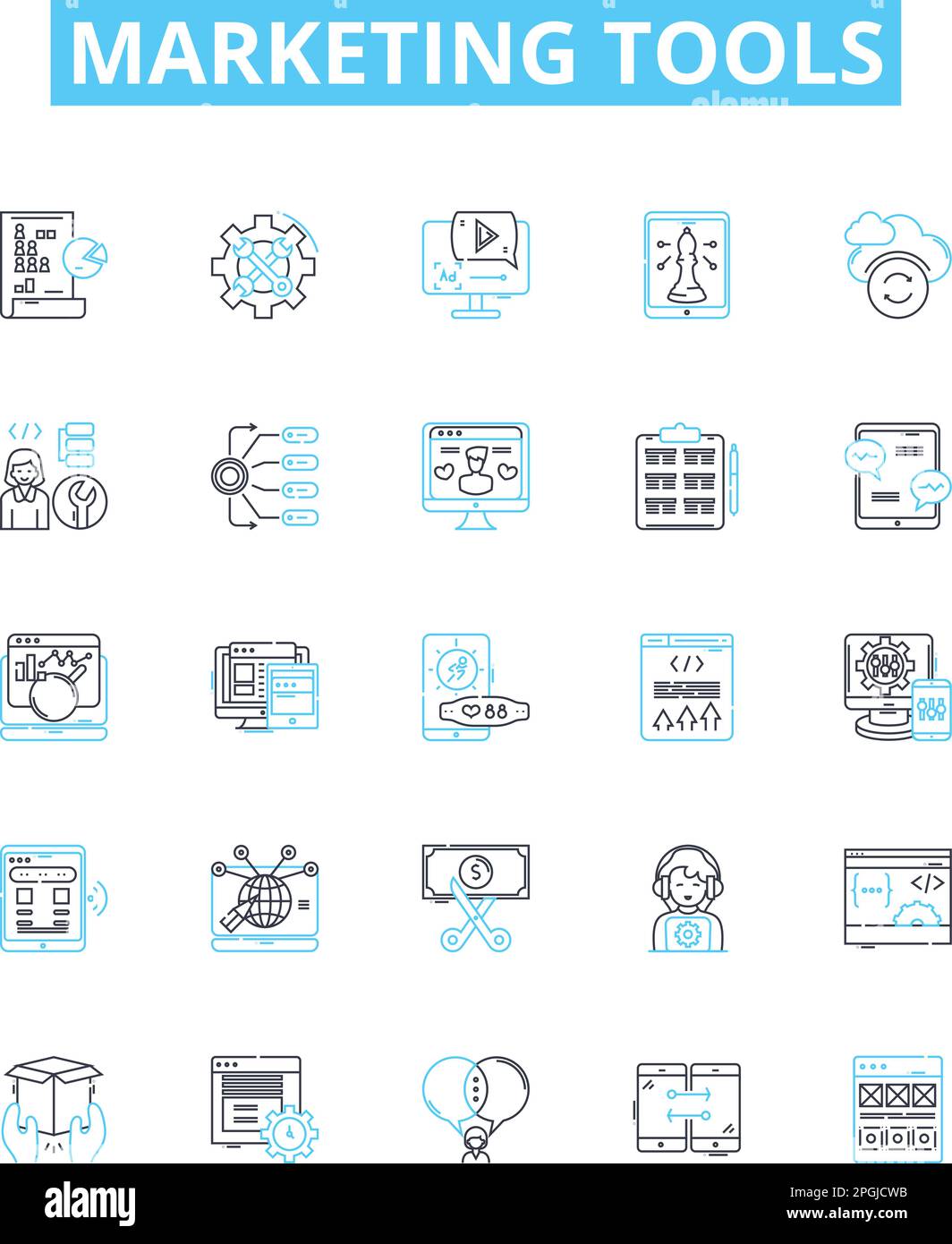 Marketing tools vector line icons set. Tools, Marketing, CRM, SEO ... Marketing tools vector line icons set. Tools, Marketing, CRM, SEO ...