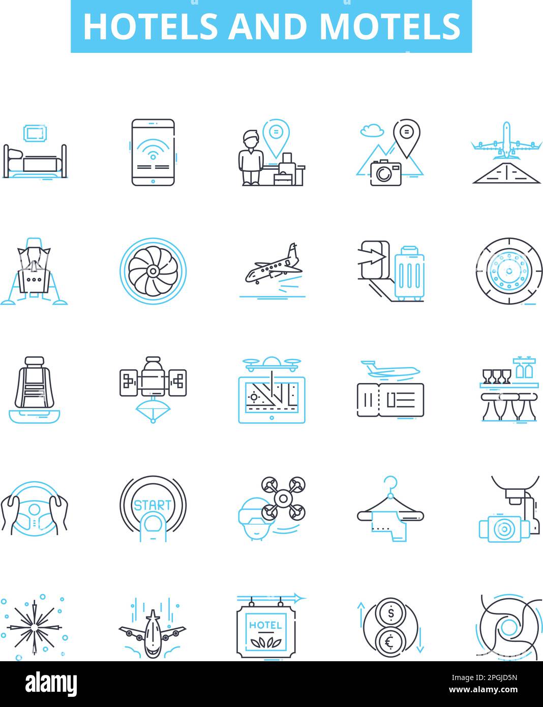 hotels and motels vector line icons set. Lodgings, Accommodations, Inns ...