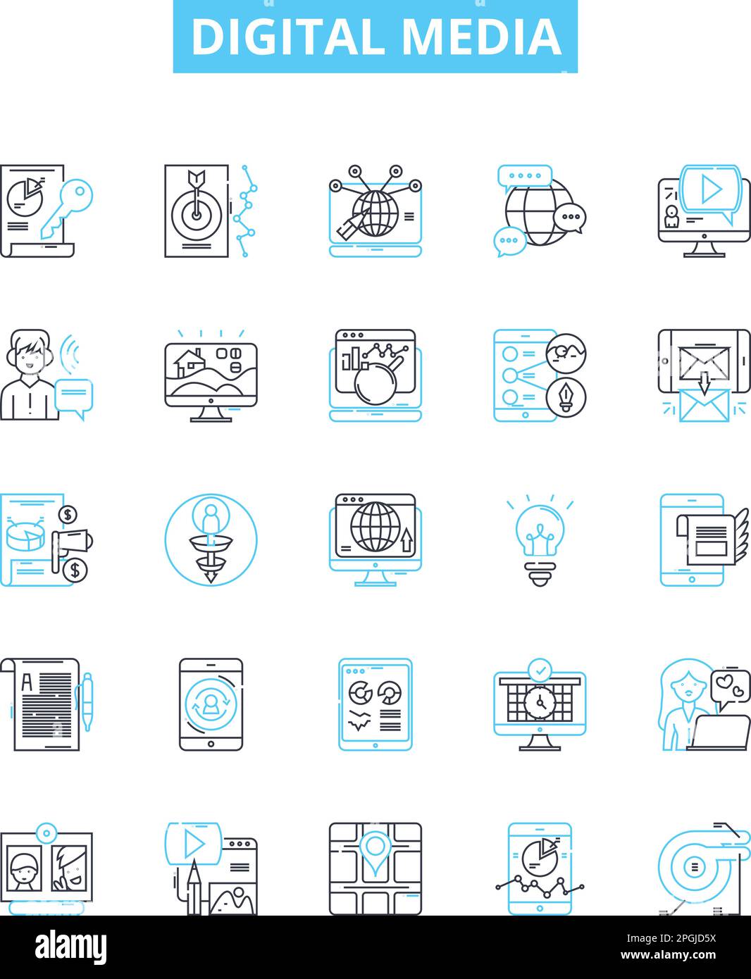 Digital media vector line icons set. Digital, Media, Technology ...