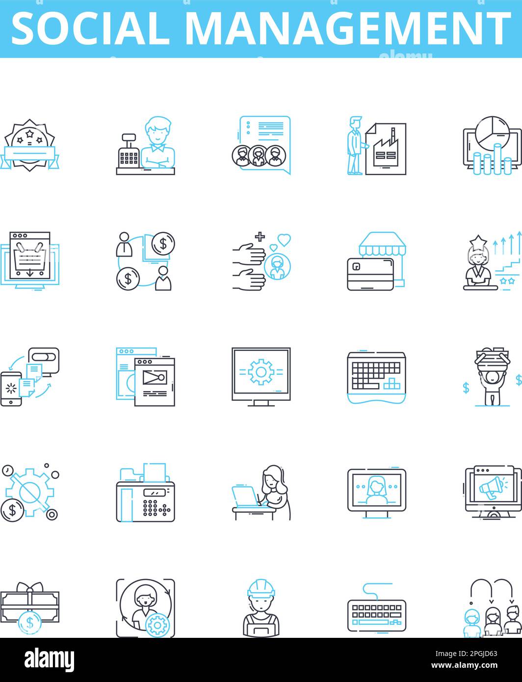 Social management vector line icons set. Networking, Promoting ...