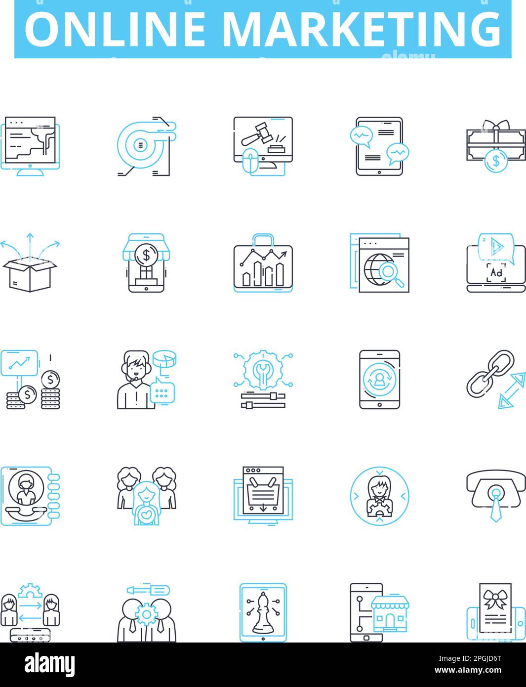 Online marketing vector line icons set. Digital, Advertising, Social, Media, SEO, SEM, Analytics ...