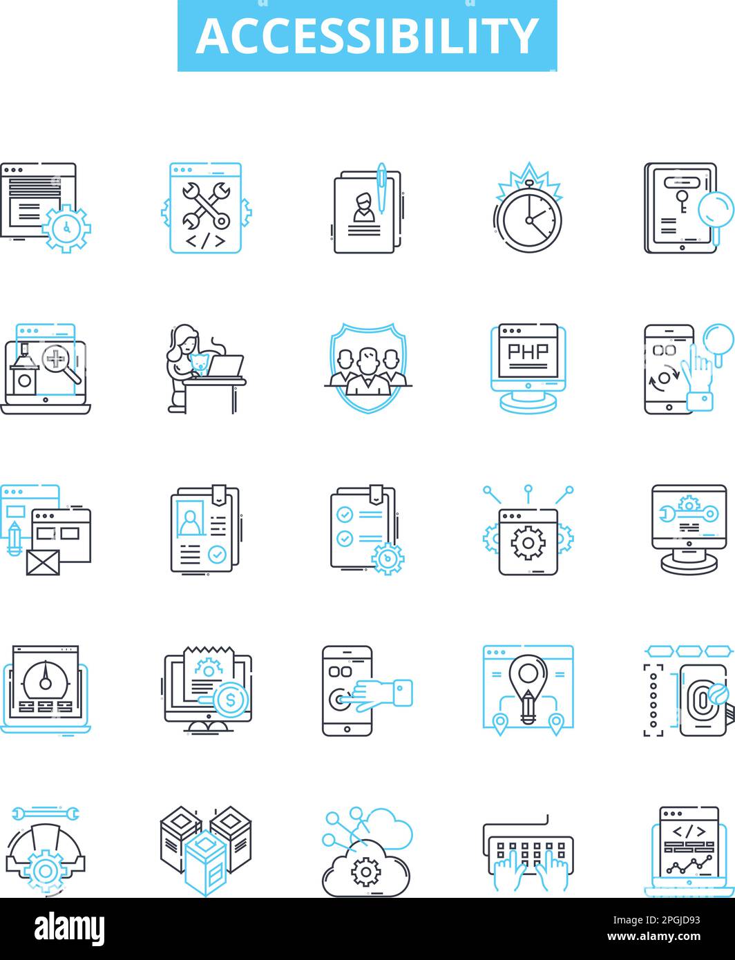 Accessibility vector line icons set. Accessible, Ease, Mobility, Aids, Adaptability ...