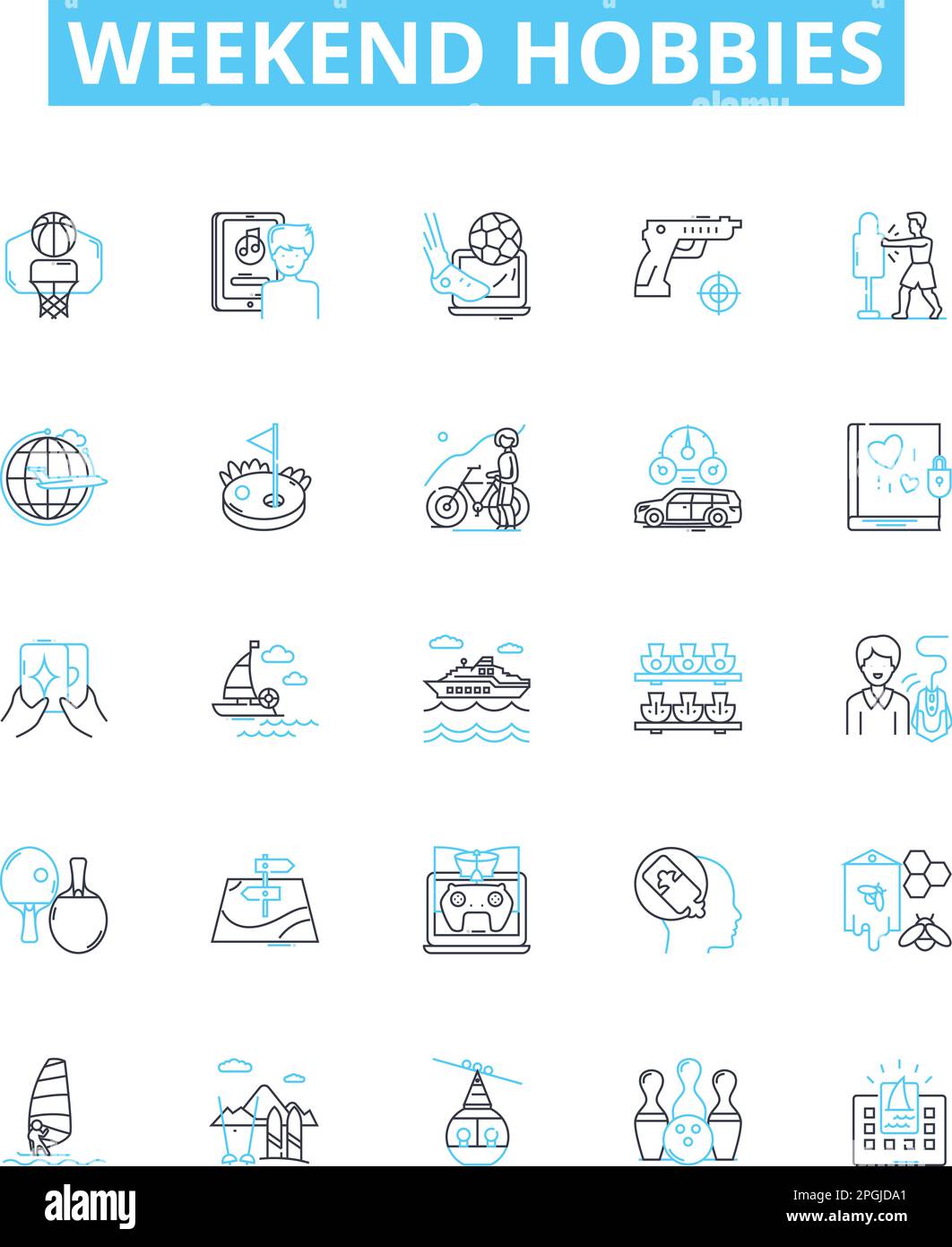 Weekend hobbies vector line icons set. Gardening, Hiking, Fishing ...