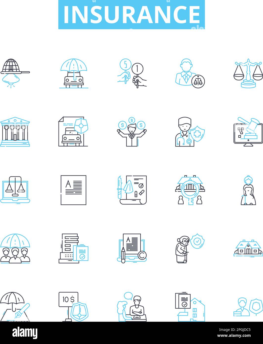 Insurance vector line icons set. Cover, Coverage, Risk, Premium ...