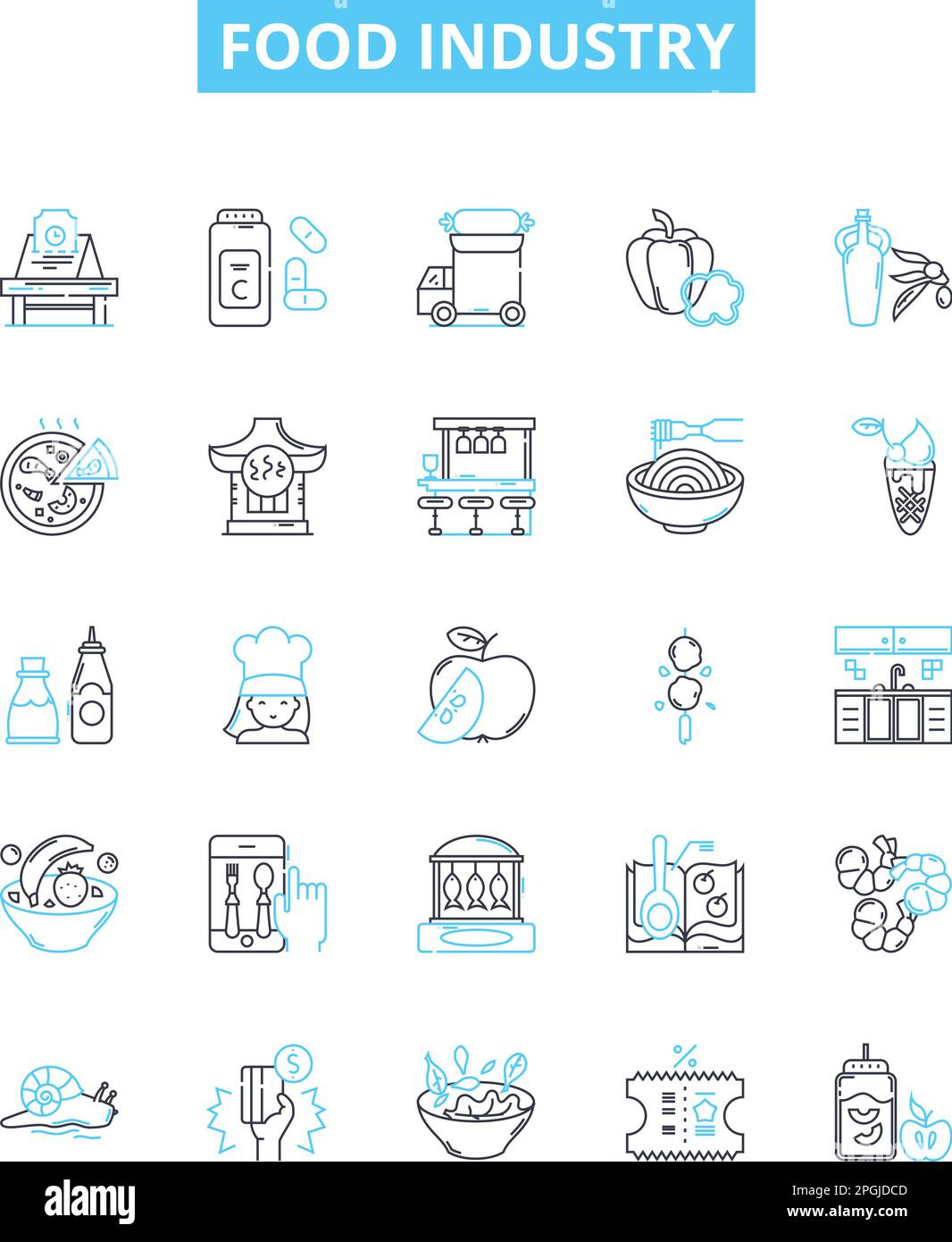 Food industry vector line icons set. Food, industry, production ...