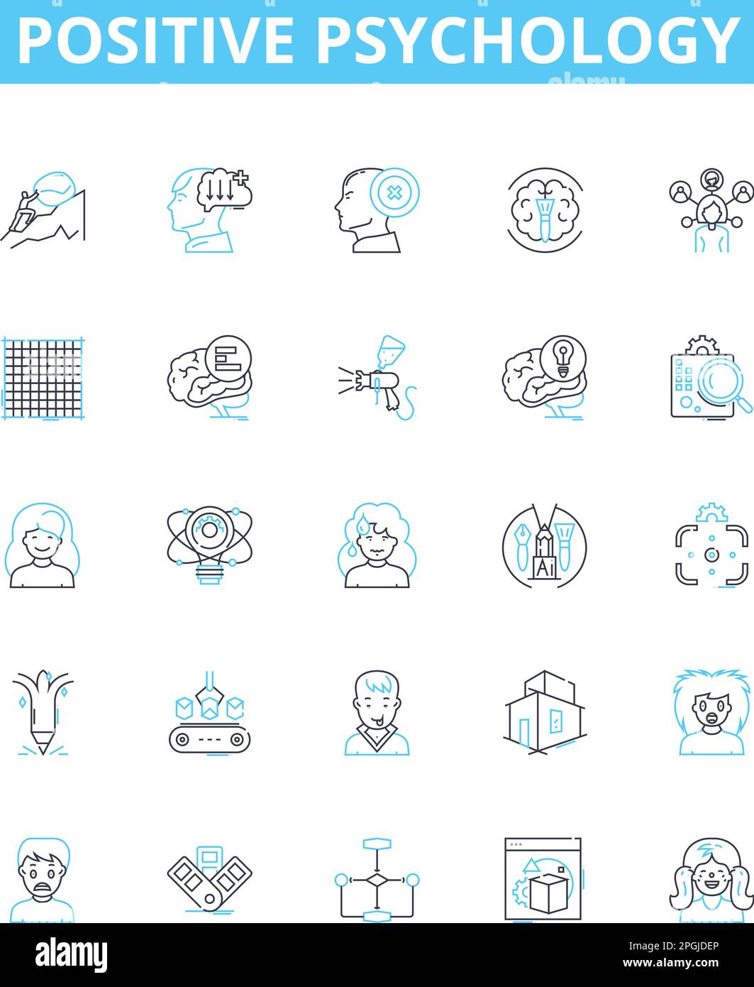 Positive psychology vector line icons set. Hope, Optimism, Happiness ...