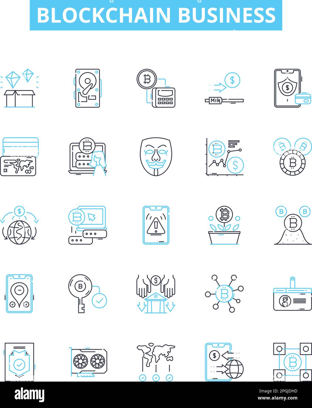 Blockchain Business Vector Line Icons Set Blockchain Business