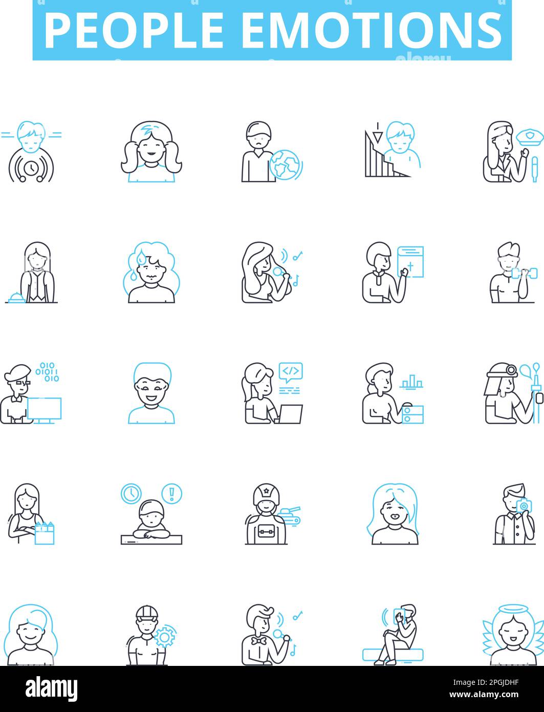 People emotions vector line icons set. Joyful, Sad, Content, Excited ...