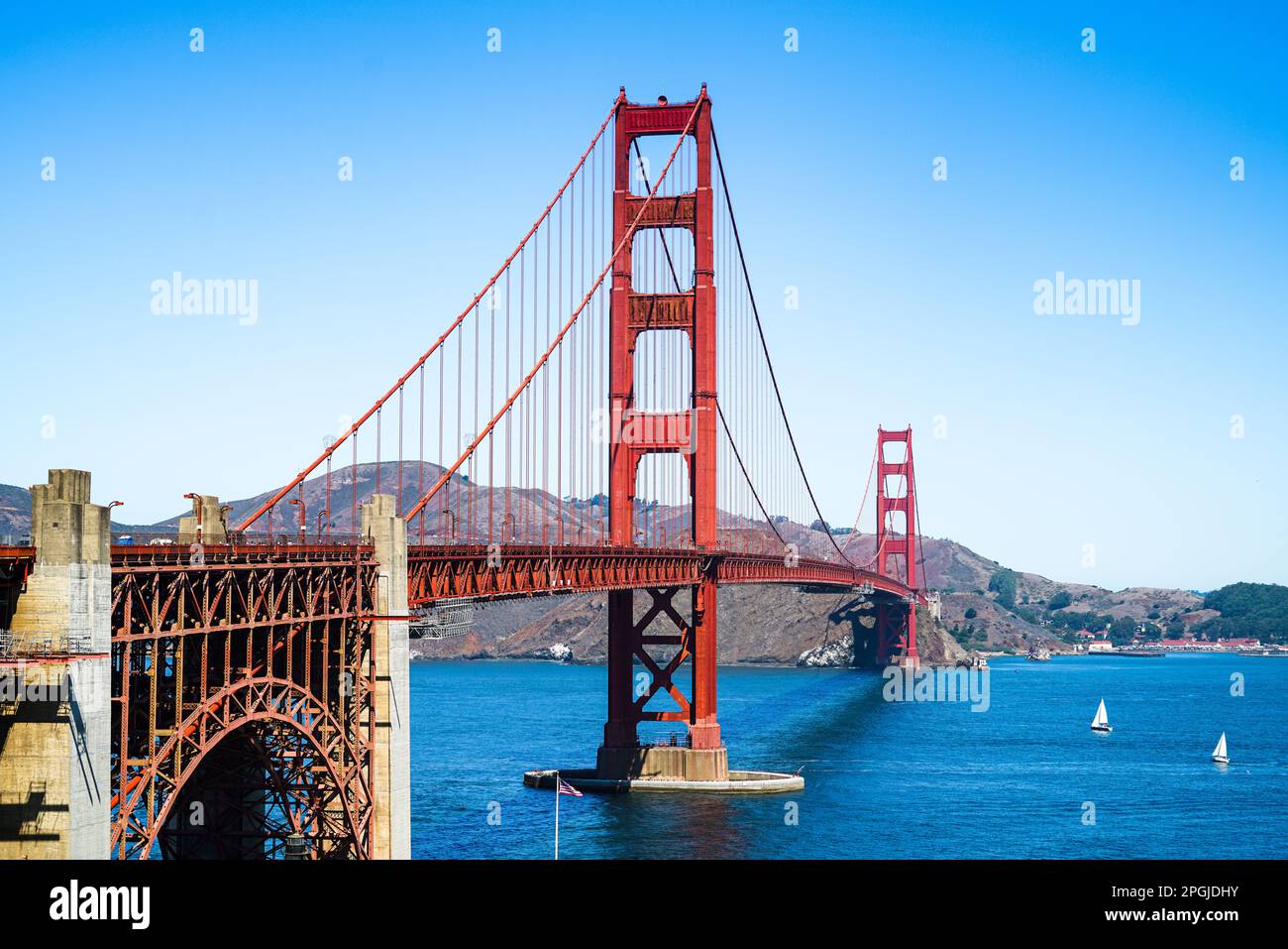 Golden Gate Bridge San Francisco with blue sky and no fog, no clouds ...