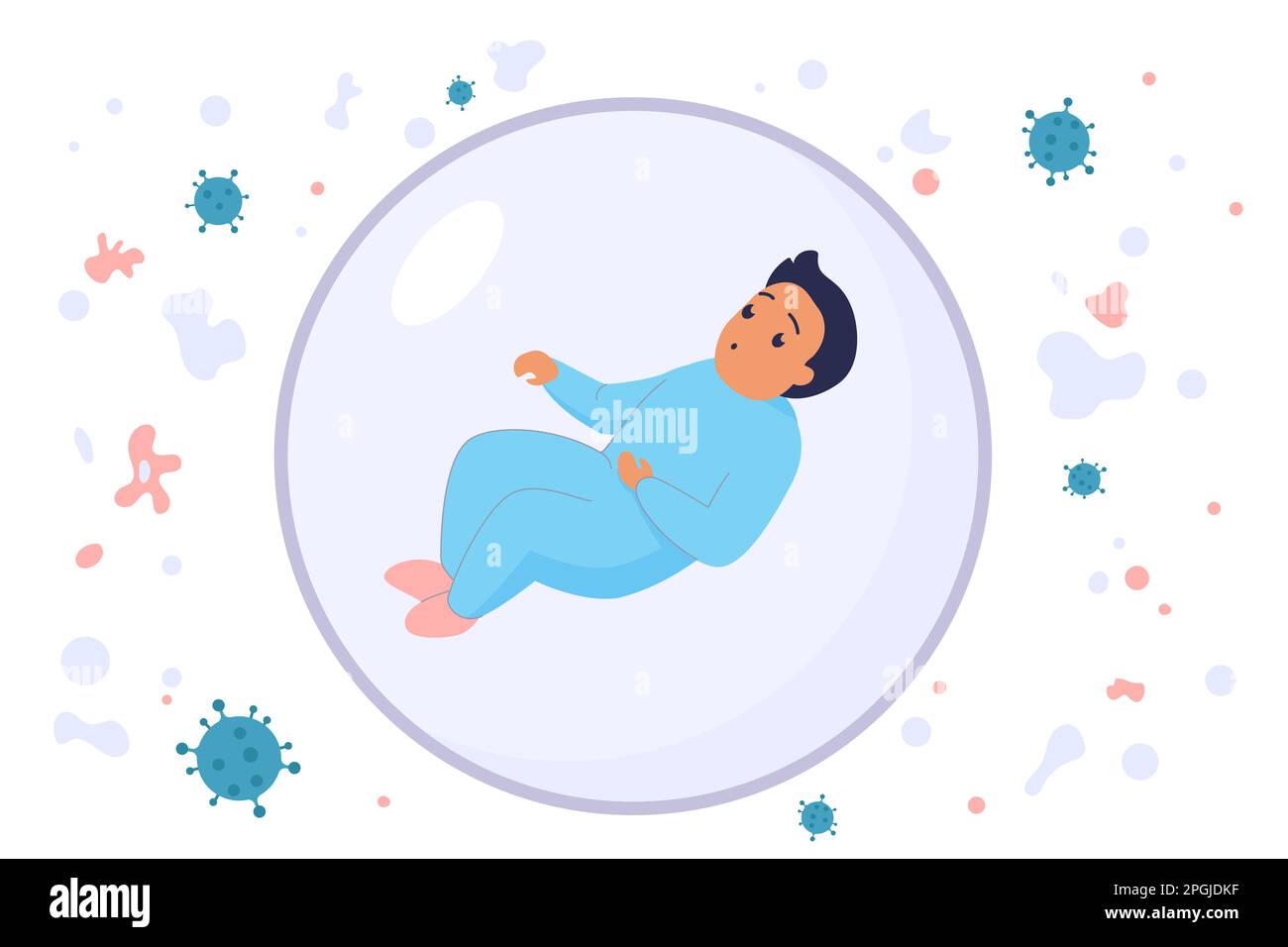 Child in safety bubble for health protection vector illustration ...