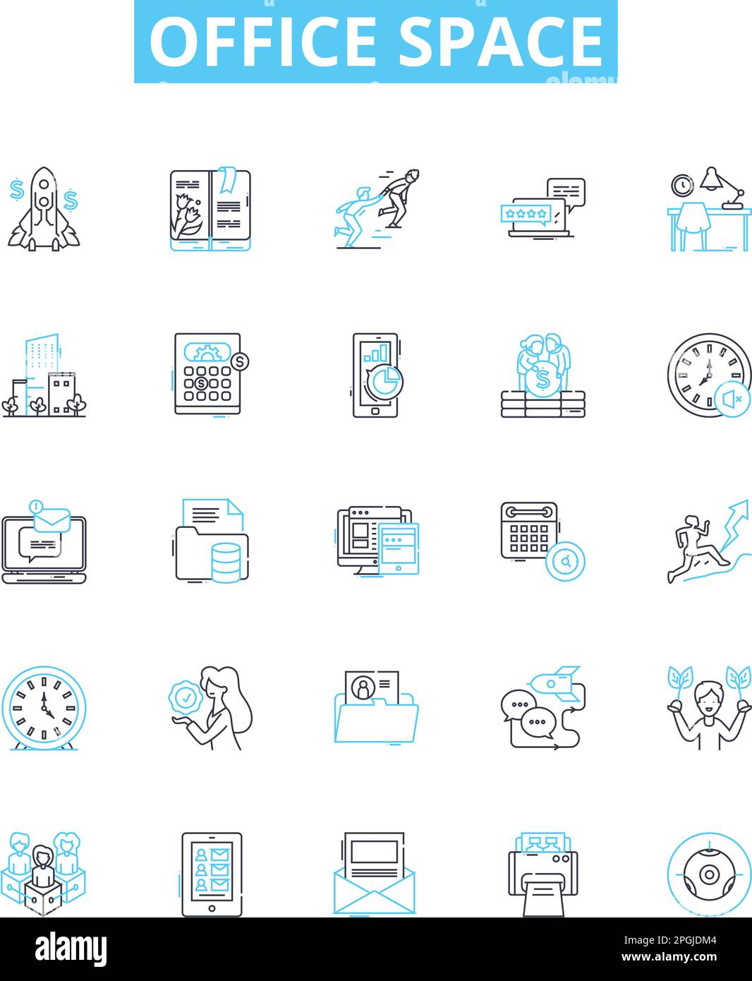 Office space vector line icons set. Workplace, cubicle, desk, meeting ...