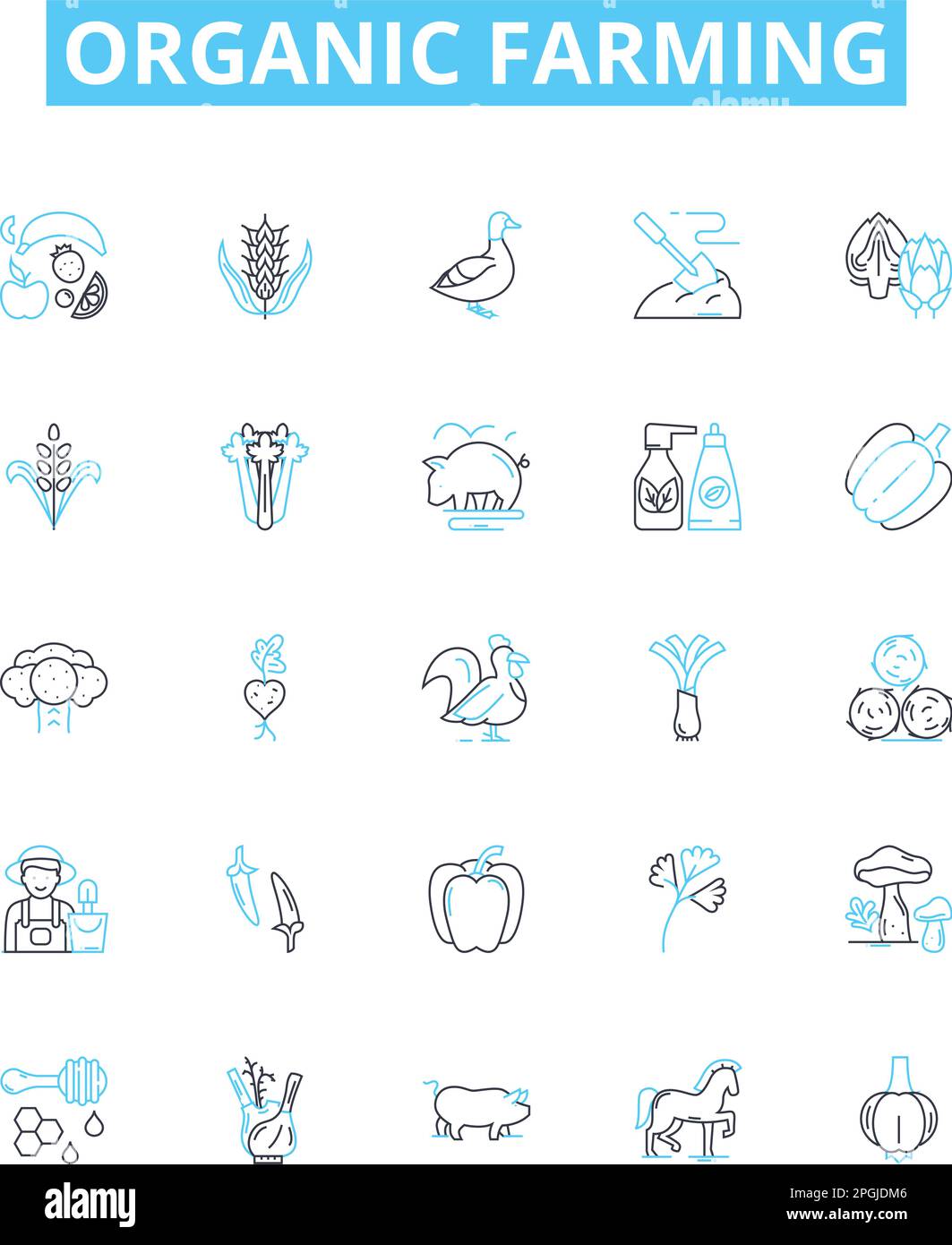 Organic farming vector line icons set. Organic, Farming, Agriculture, Soil, Crops, Natural ...